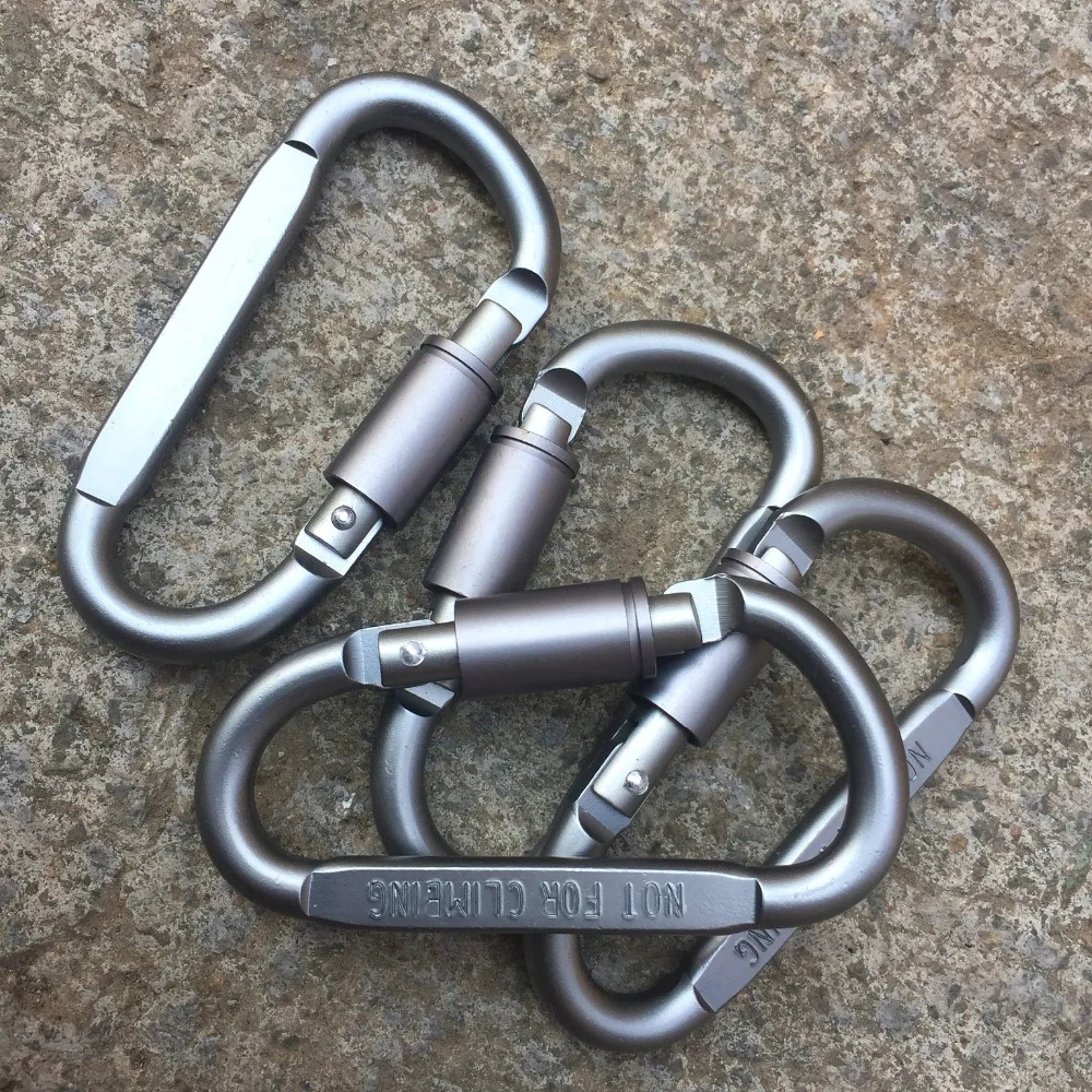 Heavy-Duty D-Lock Carabiner - Black Aluminum Alloy, Screwgate Locking ...