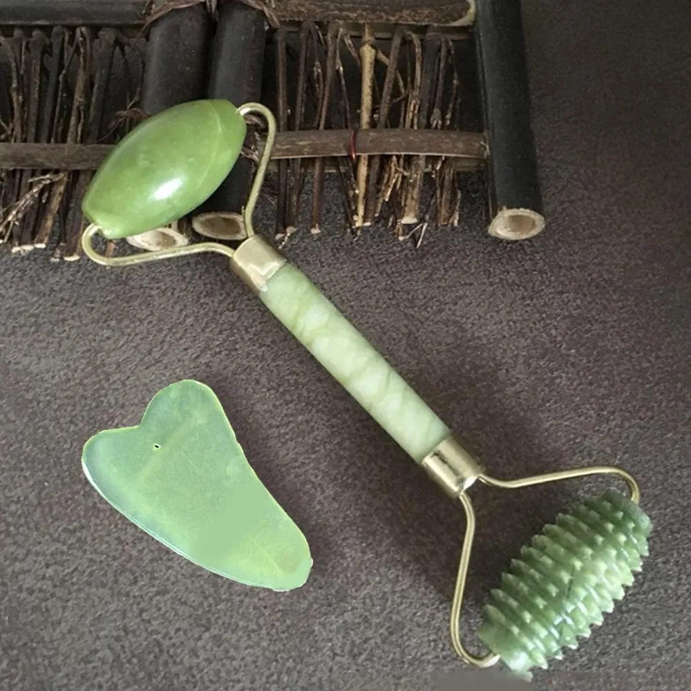 Jade Roller Facial Massager - Double Heads Jade Stone Face Roller for ...