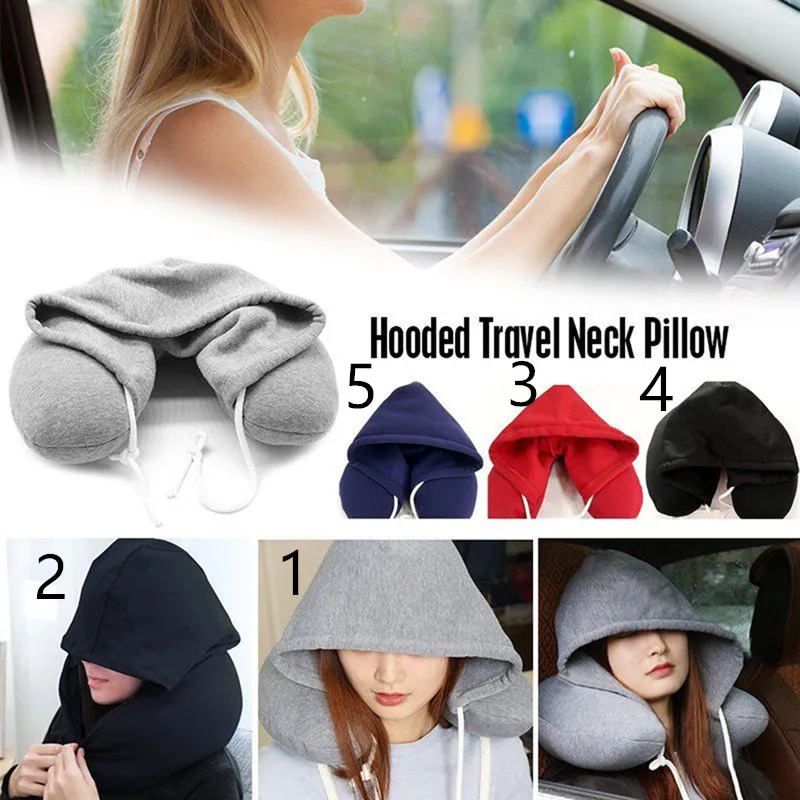 Soft Cotton Neck Pillow With Hood U Shaped Travel Pillow For Airplane ...