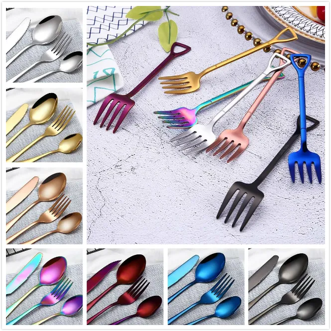 Stylish Gold Plastic Cutlery Set Creative Cutlery Fork Knife Spoon ...