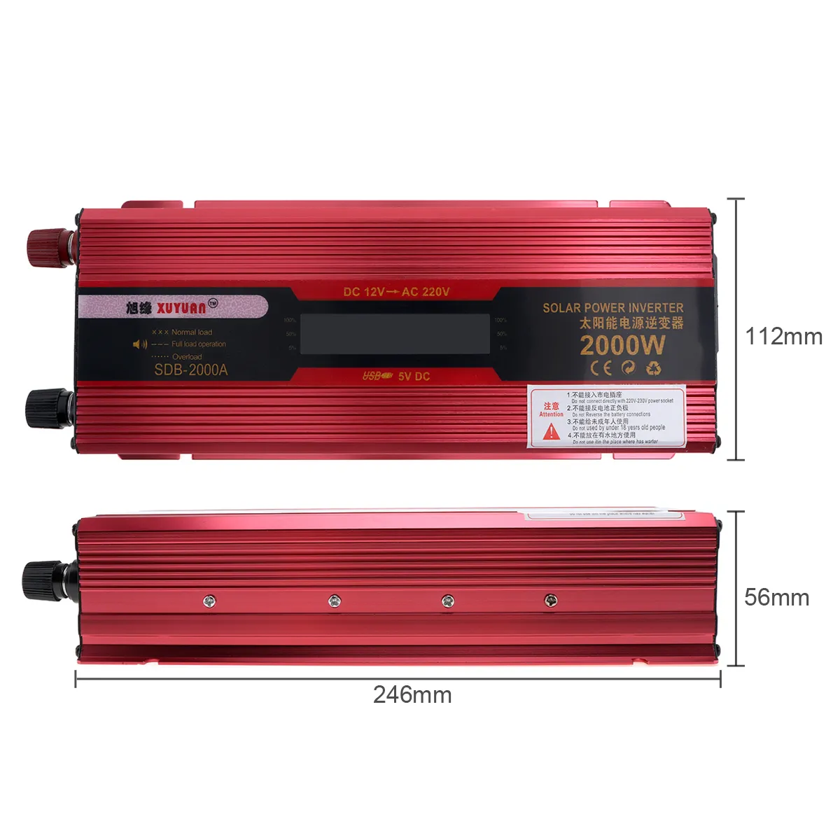 2000W Solar Power Car Solar Edge Inverter With LCD Display And Aluminum ...