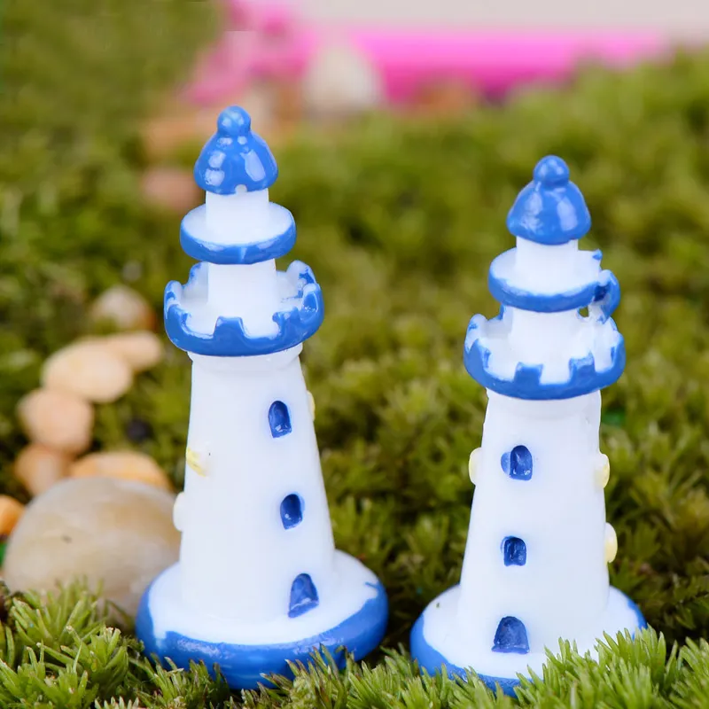 Blue Bordered Mini Resin Lighthouse Set Fairy Garden Mini Moss ...