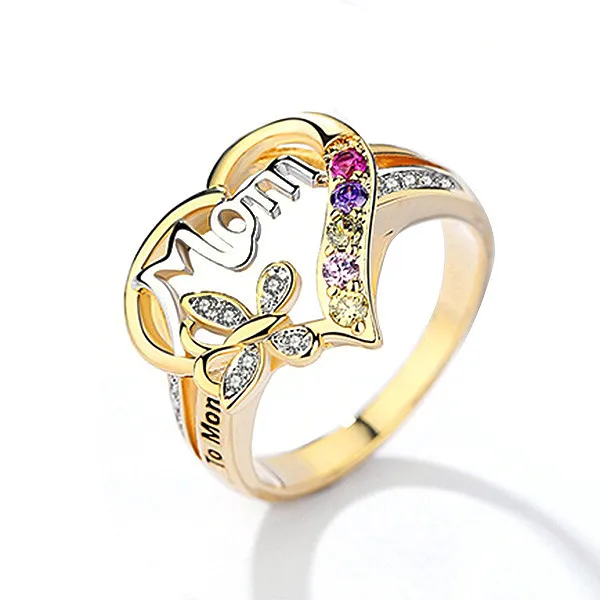 Hot Selling Elegant Gold Filled Mom Rings Colorful Crystal Side Stones ...