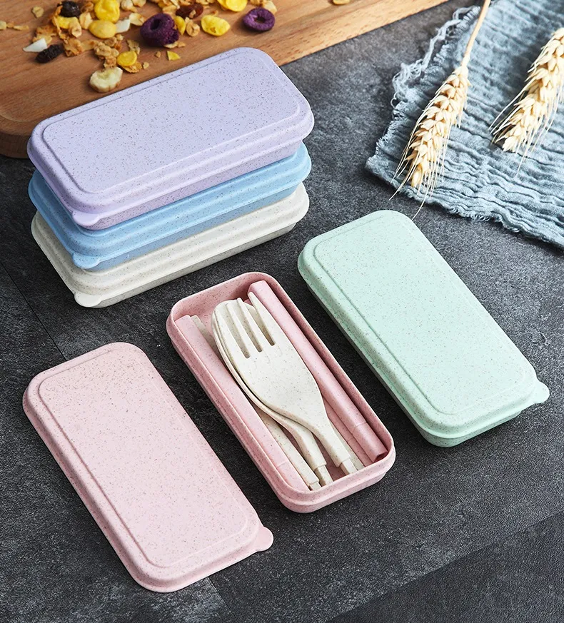 Portable Flatware Set: Wheat Straw Travel Cutlery With Case Eco ...