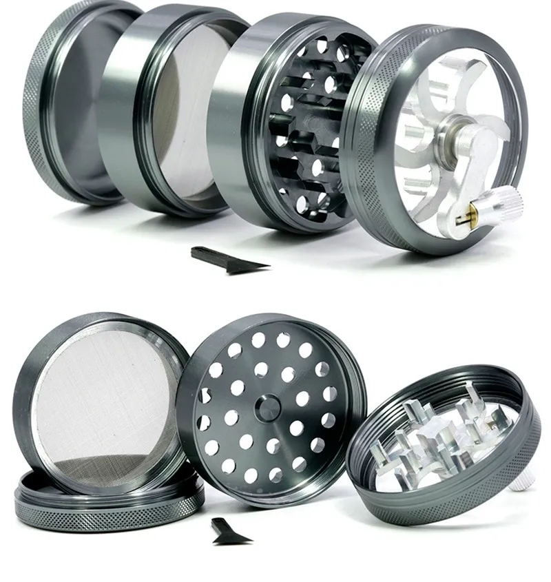 DHgate.com:63mm Metal Herb Grinder w/ Handle - Aluminum Alloy 4-Layer ...
