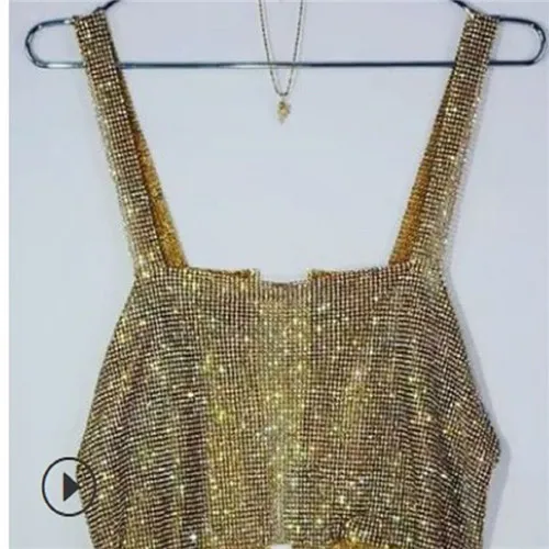 CY200522 Crop Tops For Women Sparkly Bling Chainmail Halter Tank Tops ...