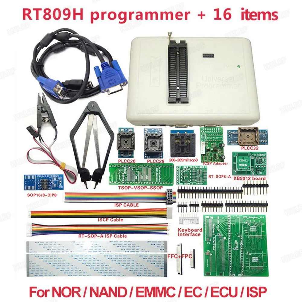 Kit De Programador Flash Universal RT809H EMMC NAND Con 16 Cables De Adaptadores Para La ...