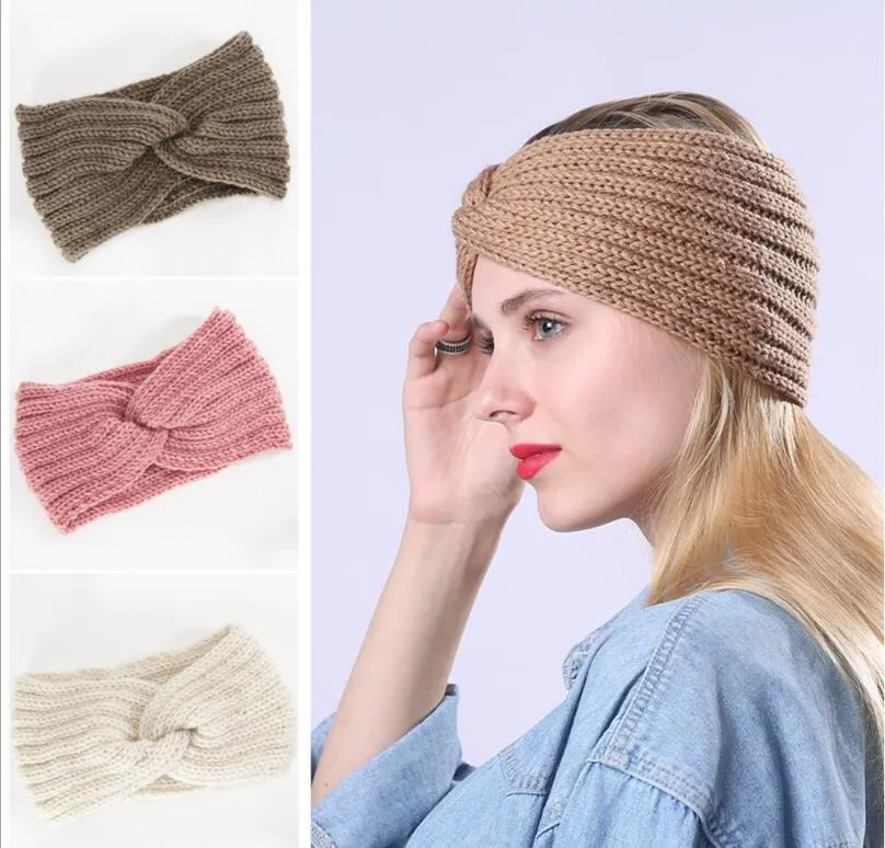 Womens Winter Knitted Knot Ear Warmer Headwrap Wide Stretch Crochet