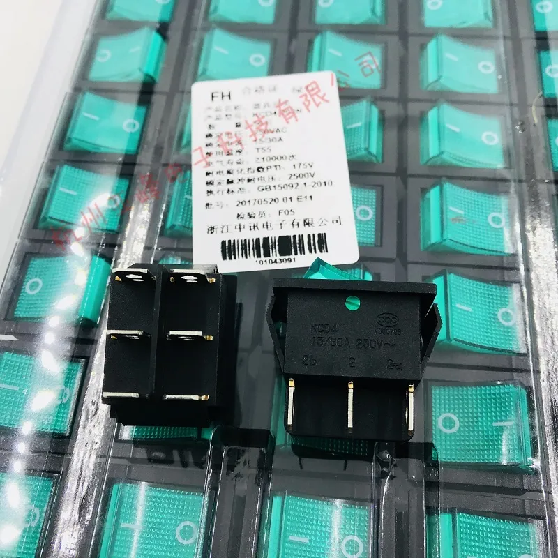 Rocker Switch KCD4-202N, Green with Red Light, 6 Feet, Two Files, 15 ...