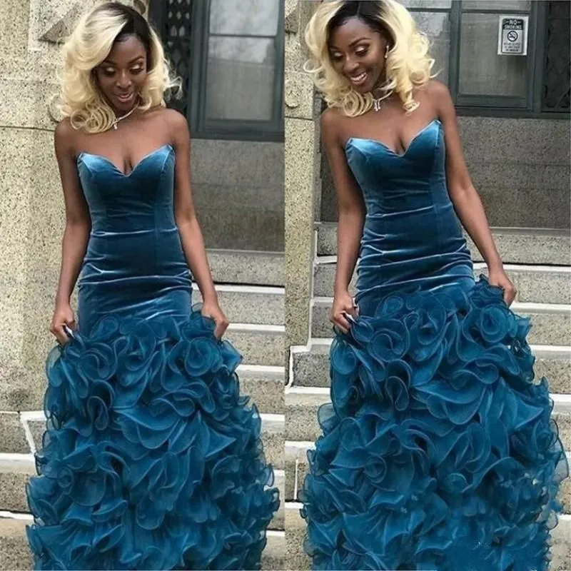 2020 African Black Girls Mermaid Prom Dresses Velvet Sweetheart