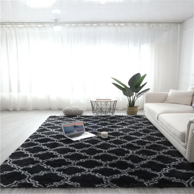 Luxurious Plush Bedroom Carpet Floor With Washable Long Hair Rugs For ...
