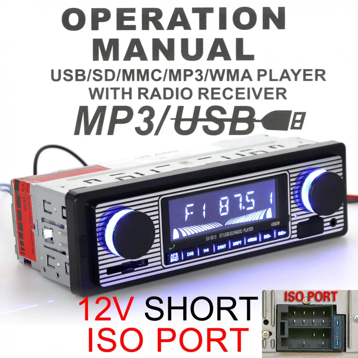 12V Car Stereo MP3 Player - Digital FM Radio Receiver with USB/SD/AUX ...