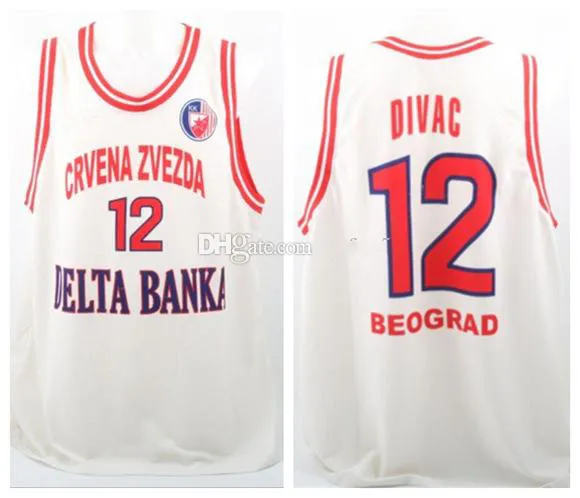 Vlade Divac #12 Kk Crvena Zvezda Roja Beograd White Basketball Jerseys ...