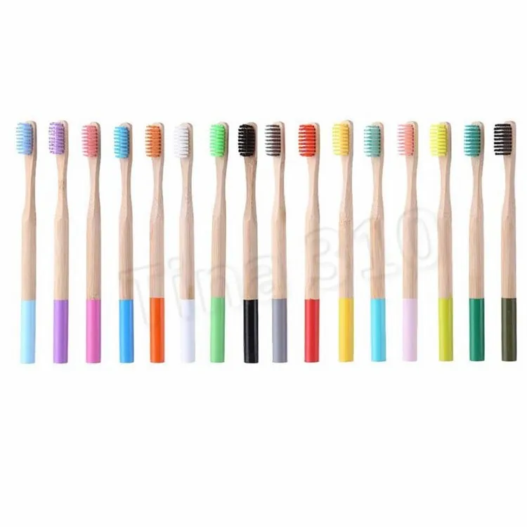 New Round Bamboo Toothbrush Adults Colorful Natural Bamboo Handle Soft ...