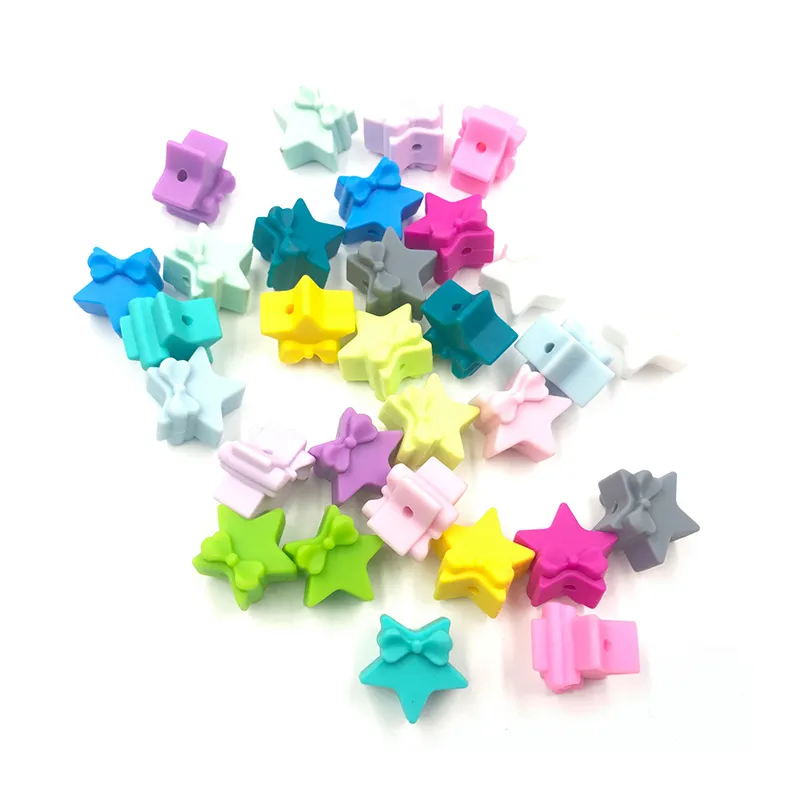 Silicone Beads Mini Star Teething Beads With Cute Bowknot BPA Free Baby ...