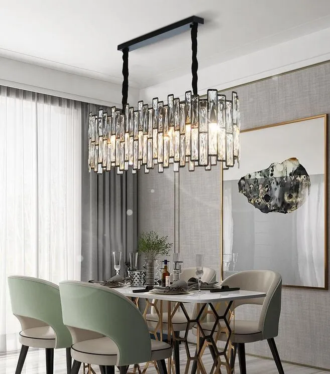 Post Modern Black LED Linear Crystal Chandelier For Dining Room ...