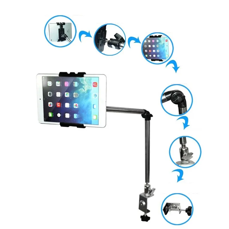Folding Desktop Tablet Stand Aluminum 360 Rotating Stretchable Long Arm ...