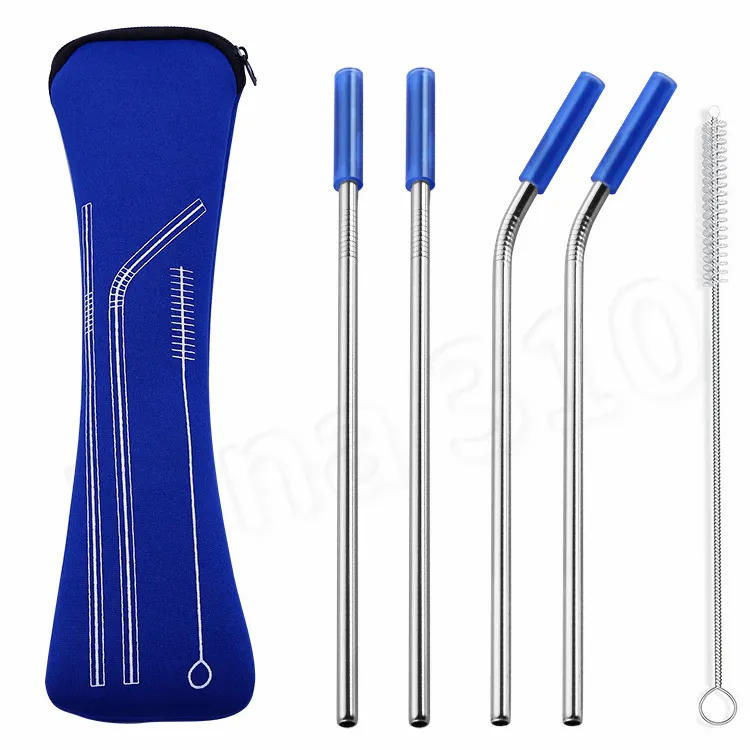 / Set Of 215mm Straws Portable Silica Gel Head Cover Stainless Steel ...