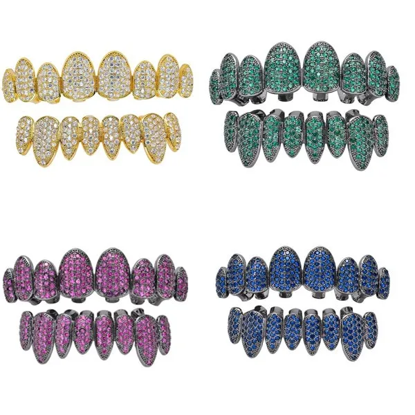 DHgate.com:Full Color Zircon Teeth Grillz Set: 18K Gold Silvery Grillz ...