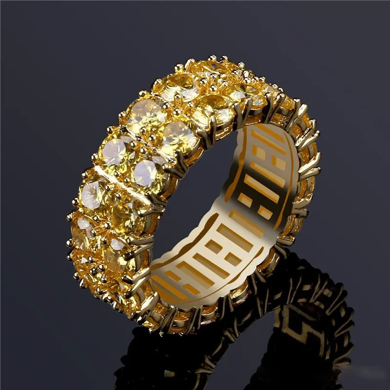 18K Gold Plated Hip Hop Ring 3 With Bling Zircon Cluster For Men And ...