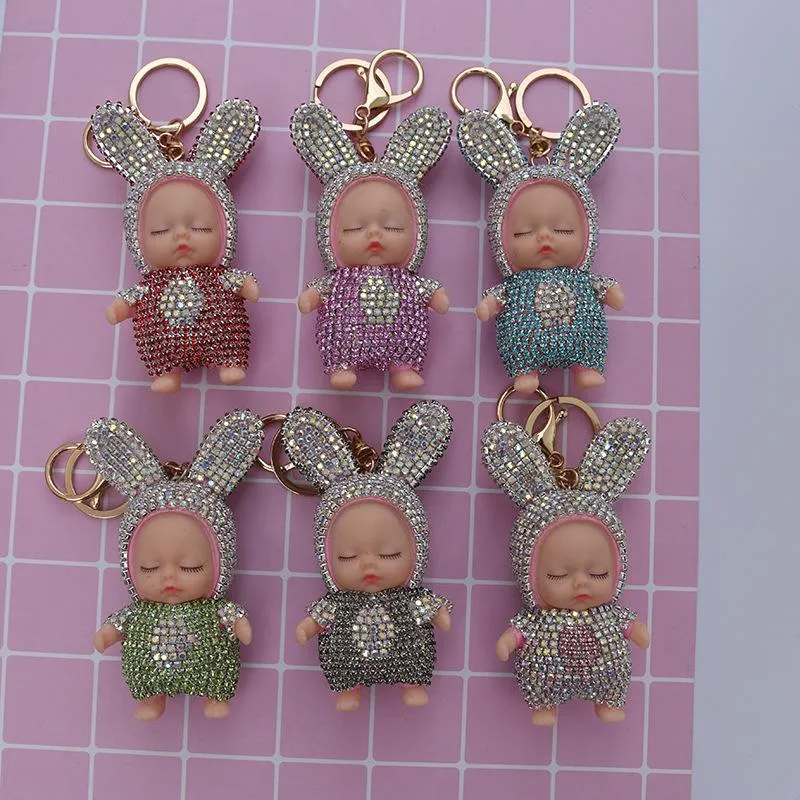 Key Holder Keychain Sleeping Baby Doll Rhinestone Key Chain, Women's ...