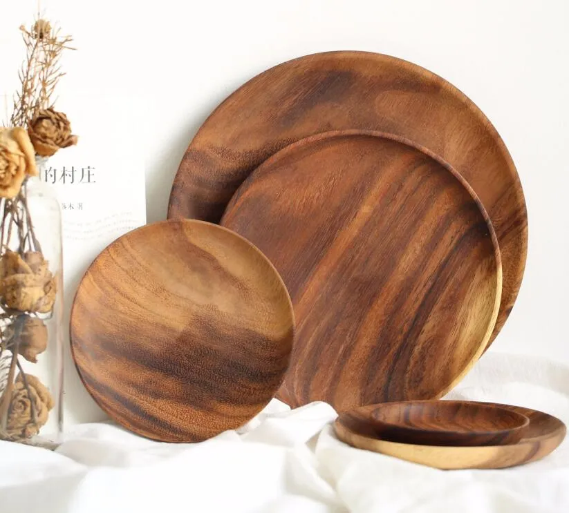 New Art Acacia Wood Plates Set Round, Square & Rectangle Dinner ...