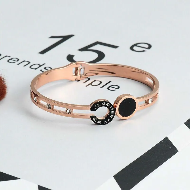 Rose 18k Gold Plated Stainless Steel Screw Bangle Bracelet with ...