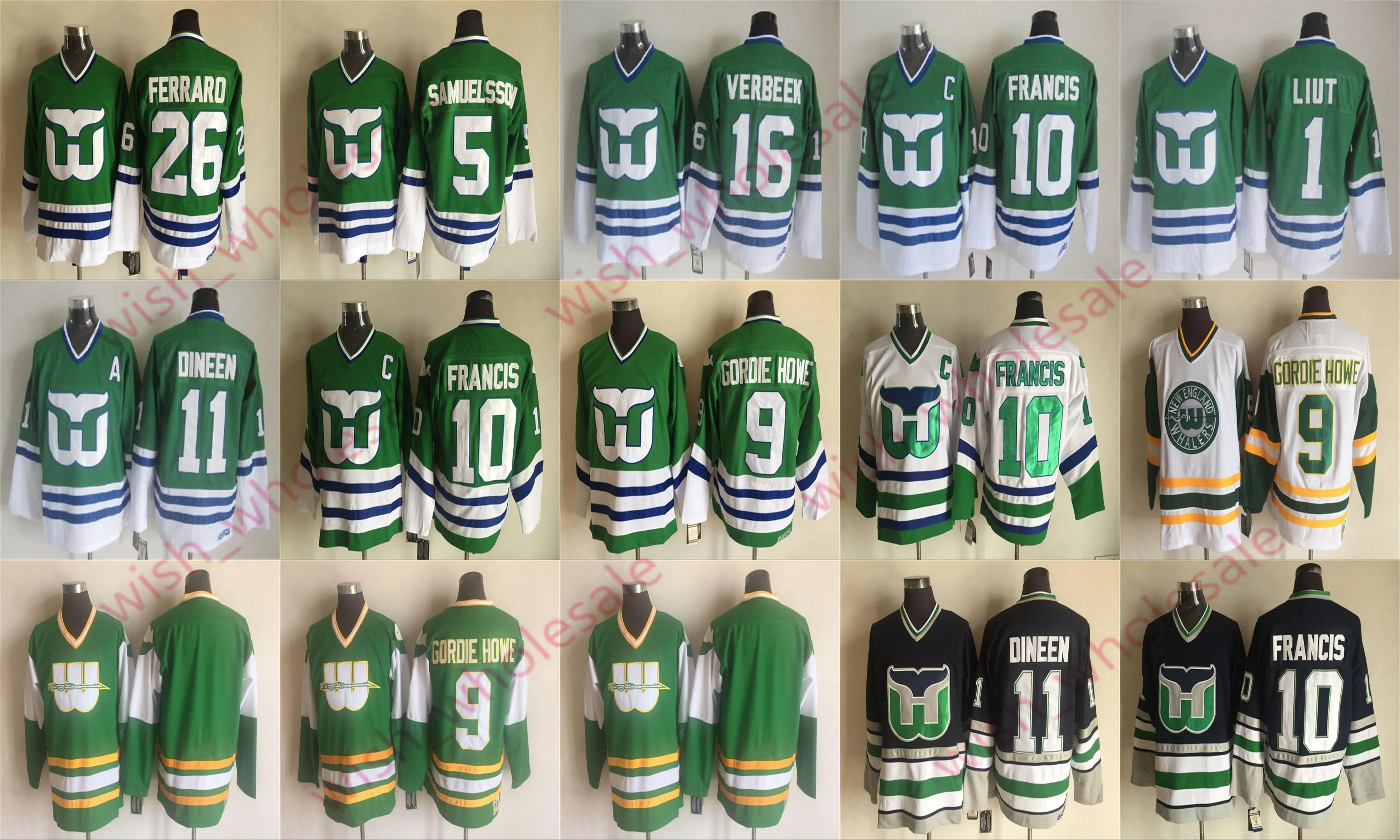 Man Hartford Whalers Ron Francis Jersey Pat Verbeek Maillot Gordie Howe ...