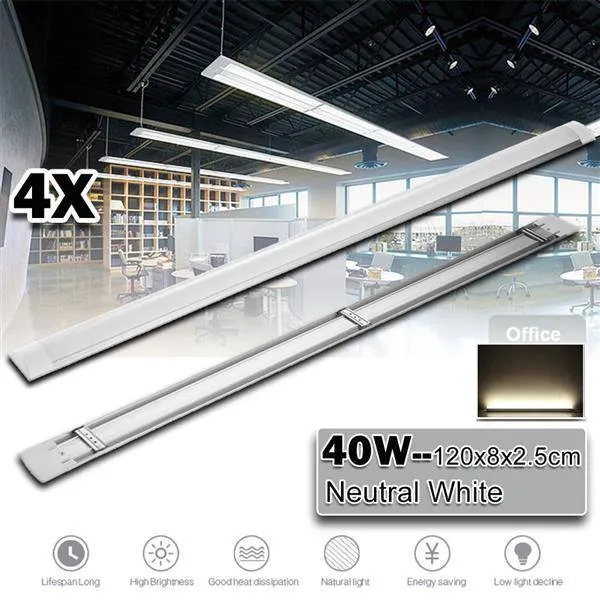 4-Pack 120cm LED Batten Lights - Natural White 6000K, 110V, Linear Tube ...