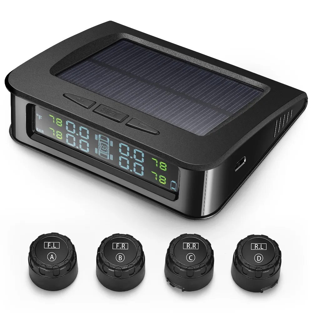Solar Tire Pressure Monitor System with 4 External Sensors - Enhanced ...