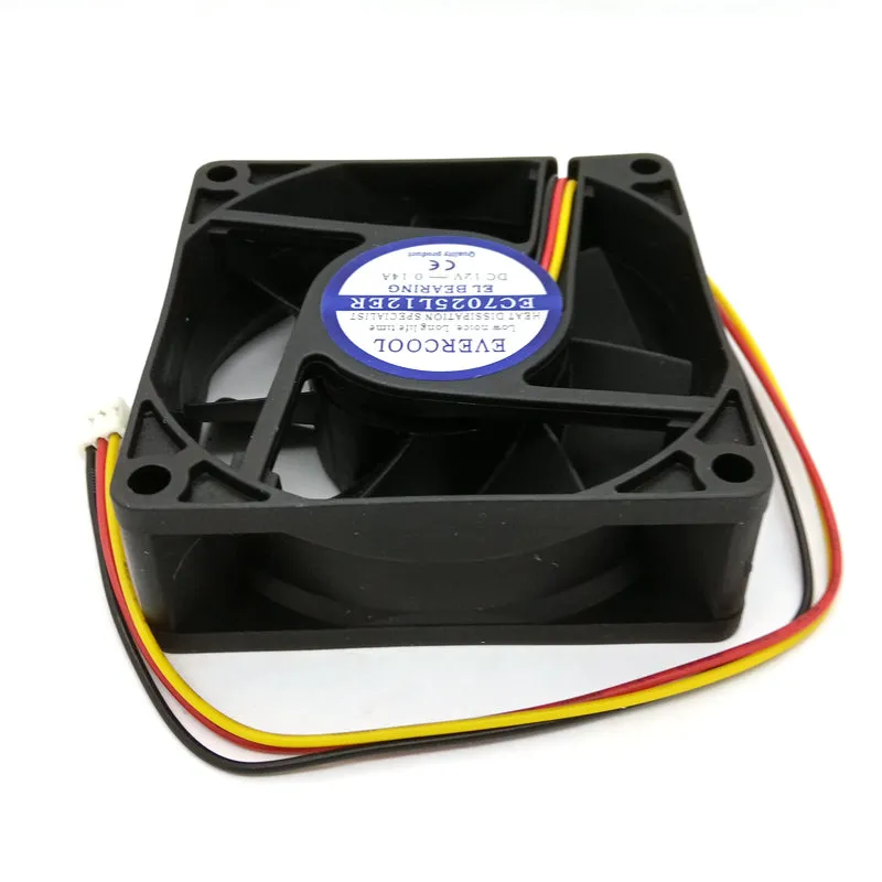 EC7025L12ER 70x70x25mm DC 12V 0.14A Dual Ball Bearing Cooling Fan for ...