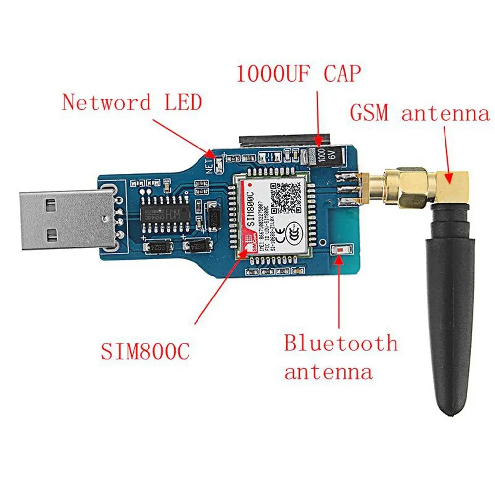 Envío Gratuito USB A GSM Serial GPRS SIM800C Módulo Con Etooth Sim900a Control De Computadora ...