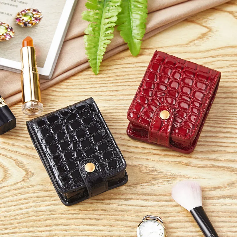 Portable Leather Lipstick Mini Cosmetic Case With Mirror Travel Pouch ...