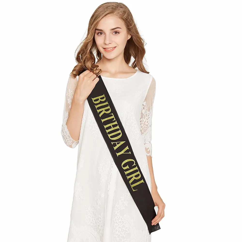 Birthday Sashes: Elegant Satin Party Sash Black & Gold Celebration ...