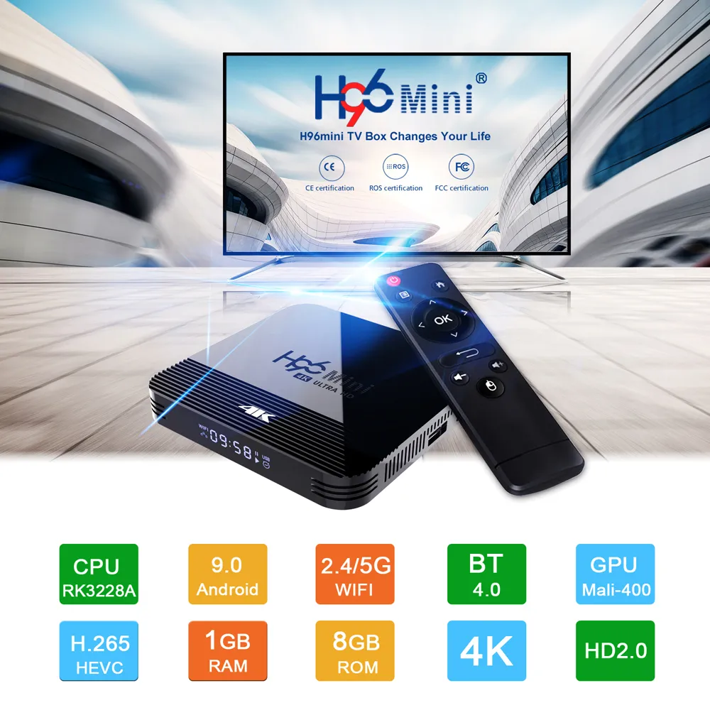 H96 Mini Android 9.0 TV Box, 2GB RAM 16GB ROM, Rockchip RK3228A Quad ...