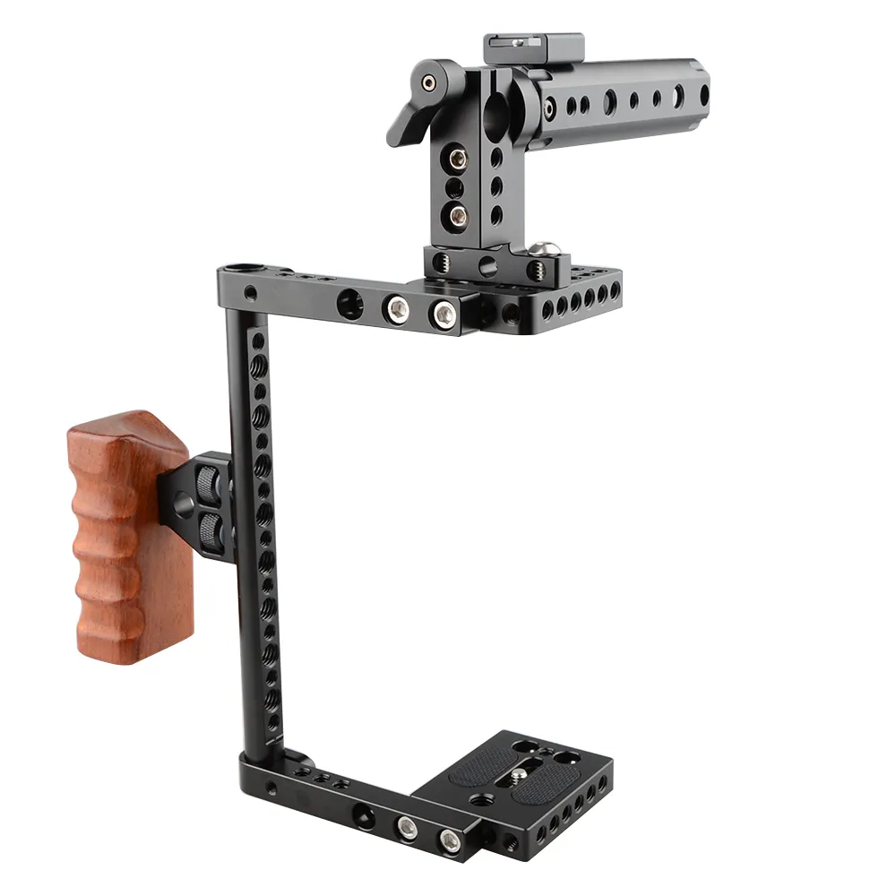 DSLR Camera Stand Cage Protector With Top Handle & Wood Grip Enhanced ...