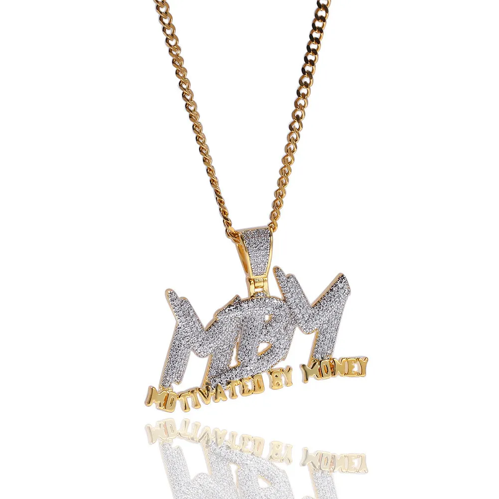 MBM Iced Out Pendant Necklace Two Tone 14K Gold Plated Zircon Hip Hop ...