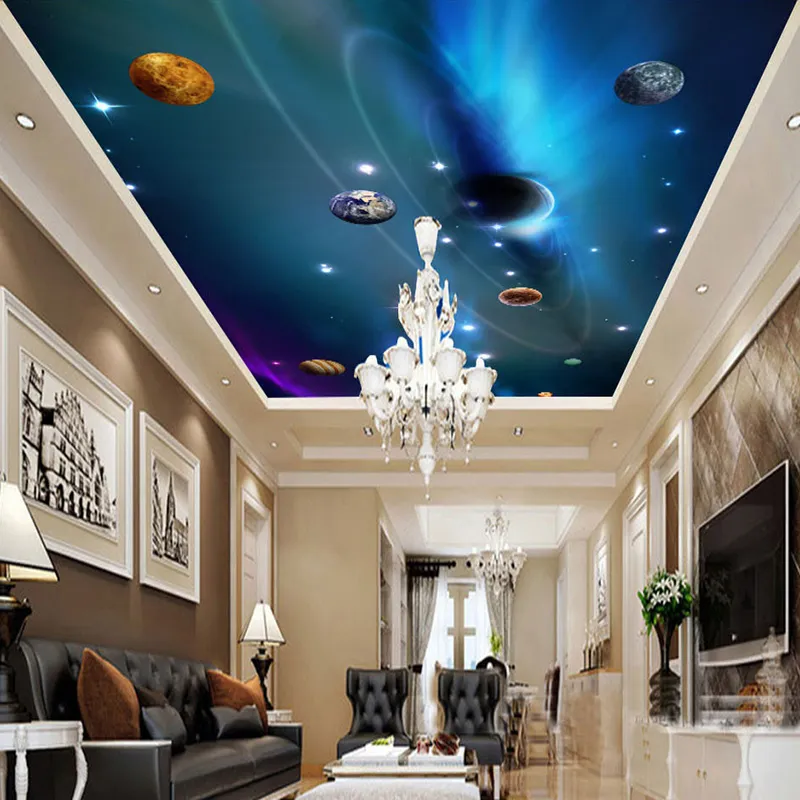3D Solar System Planet Ceiling Wallpaper Mural For Custom Living Room ...