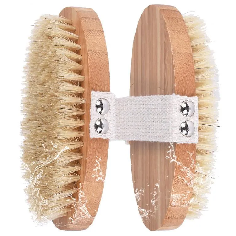 Natural Boar Bristle Body Brush - Bamboo Back Scrubber for Dead Skin ...