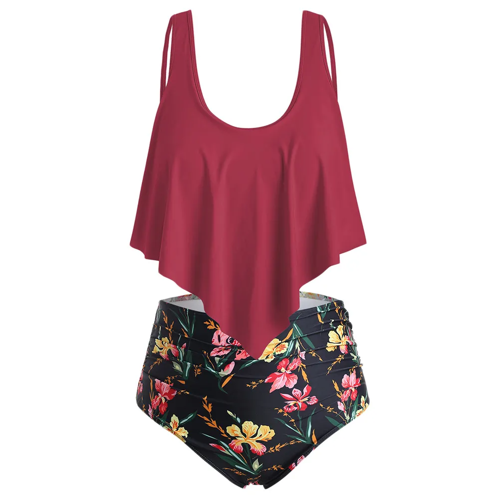 Wipalo Flounce Floral High Waisted Womens Swim Set Back Plus Size ... Wipalo Flounce Floral High Waisted Womens Swim Set Back Plus Size ...