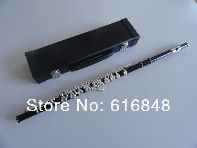 Student Flute - Black Body Silver Plated C Key Flute w/ Case - 16 Hole ...