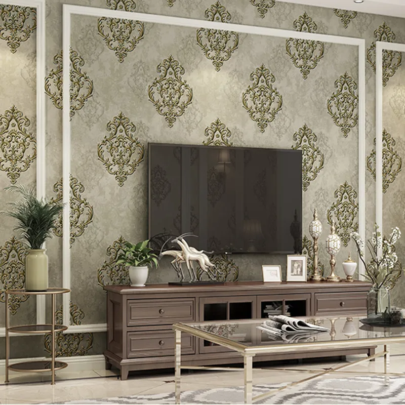 Luxury 3D Damascus Wallpaper - European Style Non-Woven Wall Covering ...