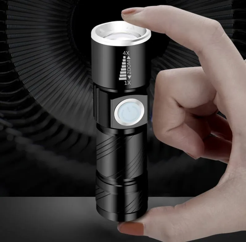 Mini USB Rechargeable LED Flashlight - Portable Zoomable Torch Light, 3 ...