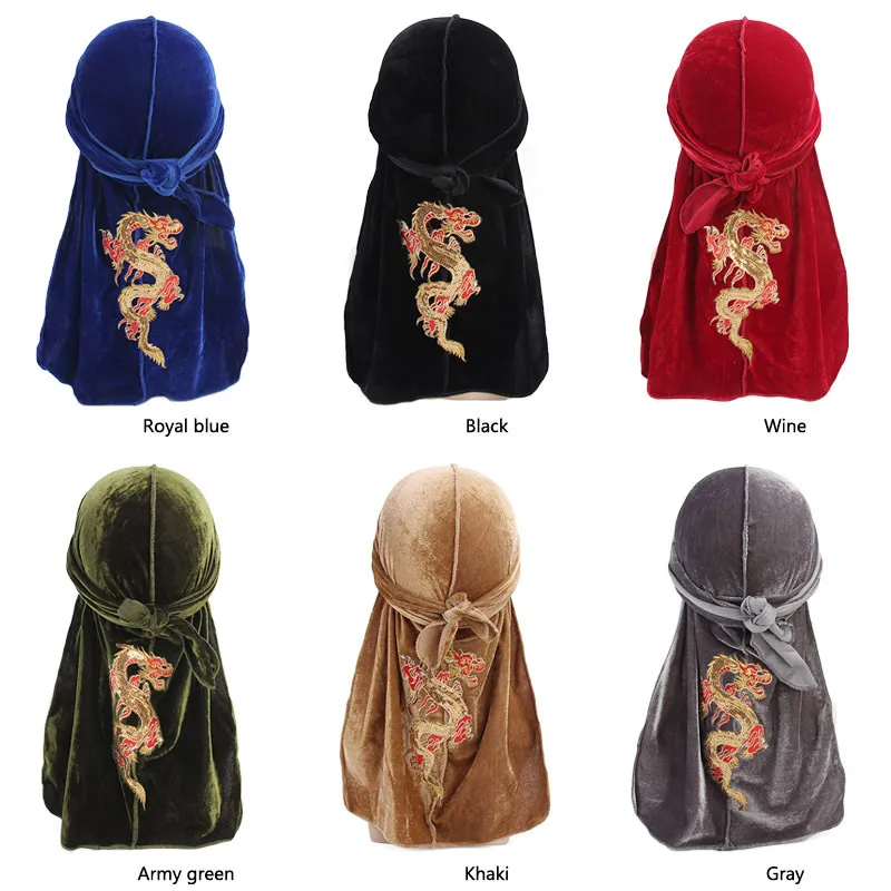 Trendy Mens Dragon Pattern Durags Bandanas Headwear Turban Hat Cover ...
