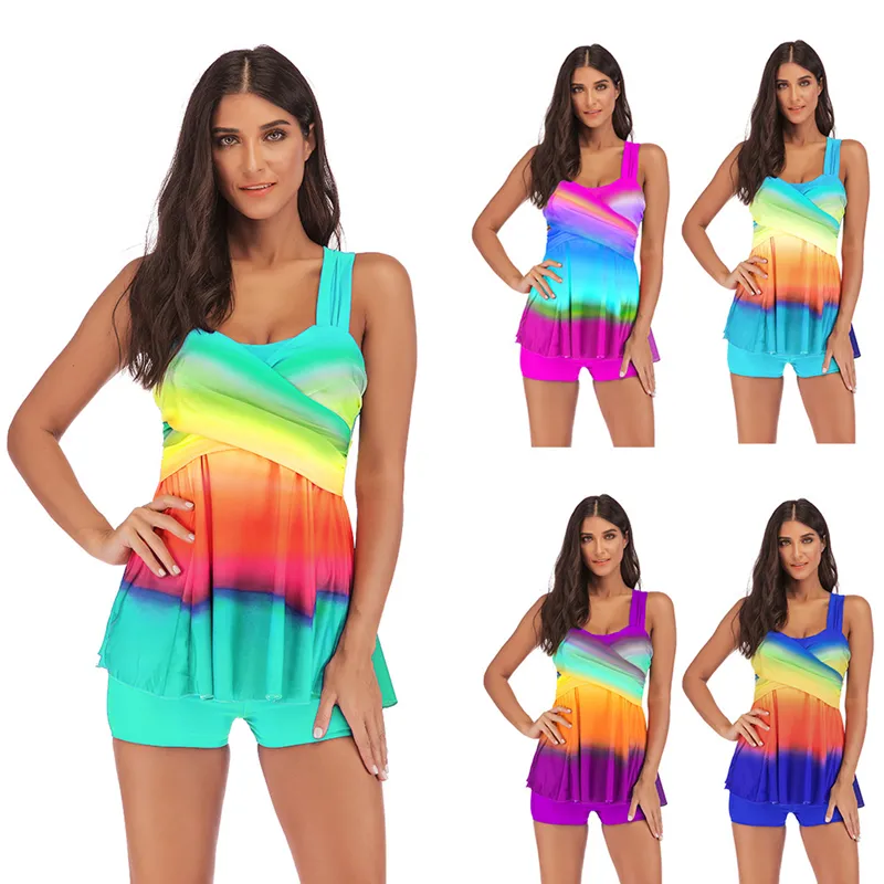 Gradient Color Printed Women's Womens Tankini Swimsuits Set Colorful ...