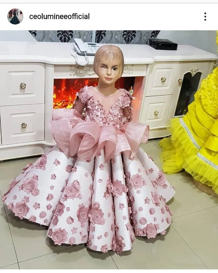 3D Flowers Flower Girl Dress Long Sleeve Sheer Neck Floor-Length Ball ...