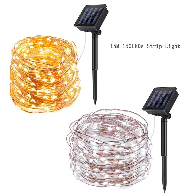 Solar String Lights 150 LED Copper Wire 2 Modes Starry Lights IP65 ...