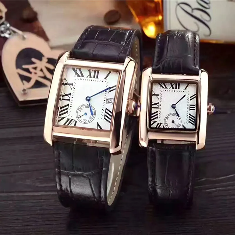 Stainless Steel Square Watch For Couples Quartz Movement, Leather Band, 2024 Gift From Topclone ...