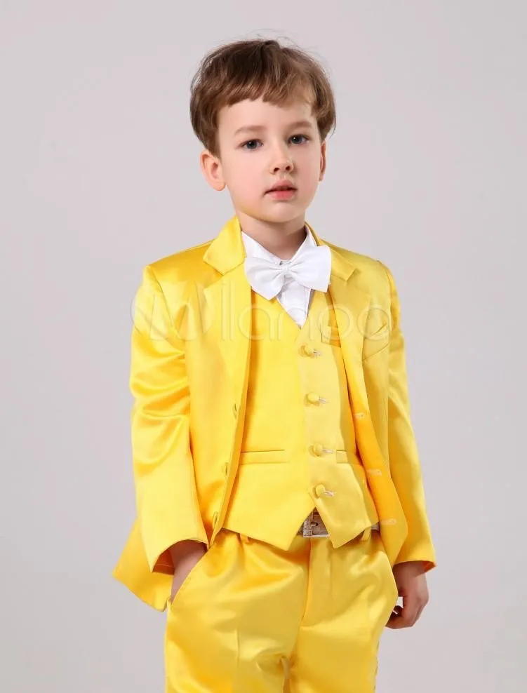 Popular Yellow Boys Formal OccasionTuxedos Notch Lapel Three Button ...