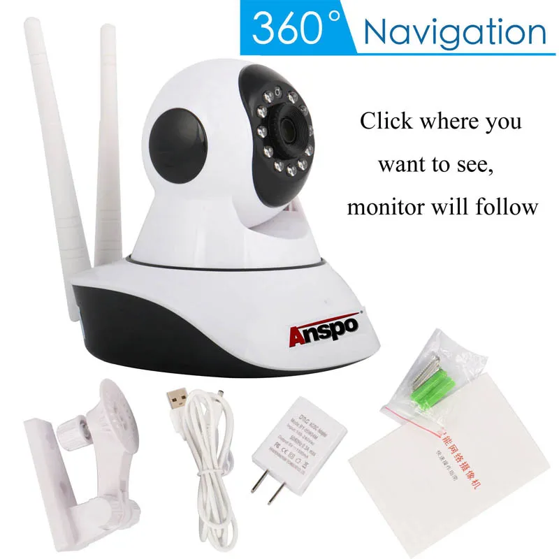 Anspo Wireless 720P Pan Tilt Indoor Ptz Camera With IR Night Vision For ...